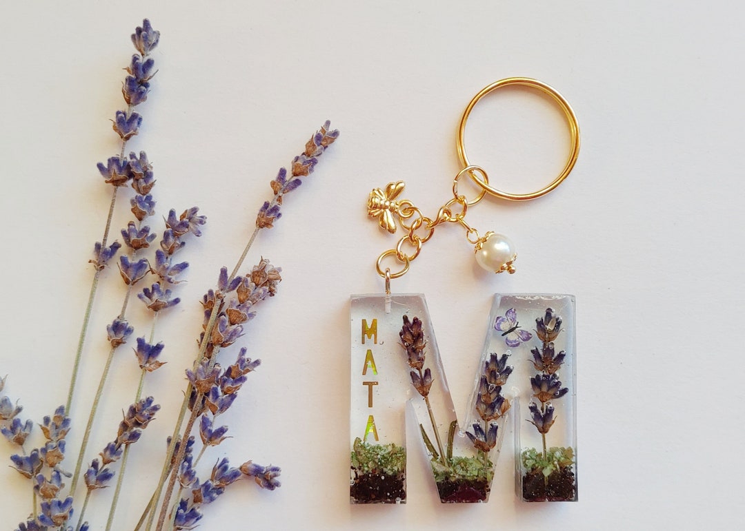 Lavender Keychain - Personalized Intial Keychain - Name Keychain ...