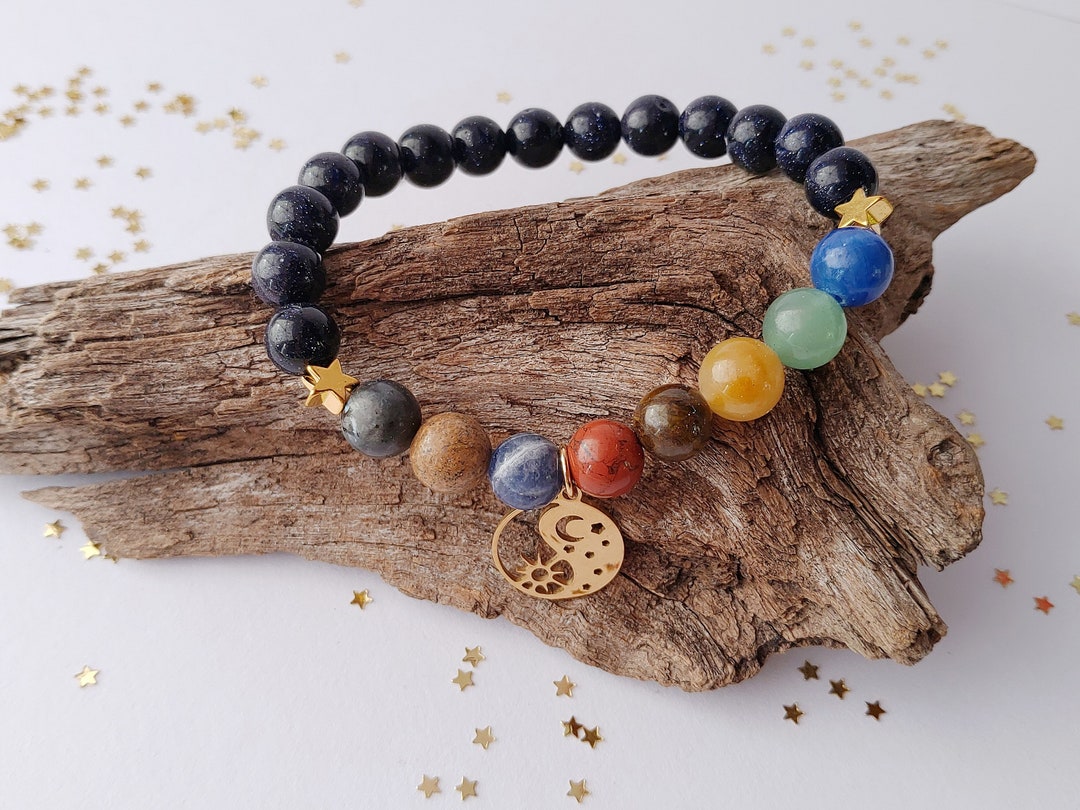 Solar System Bracelet - Natural Gemstone Planet Accessory With Charm ...