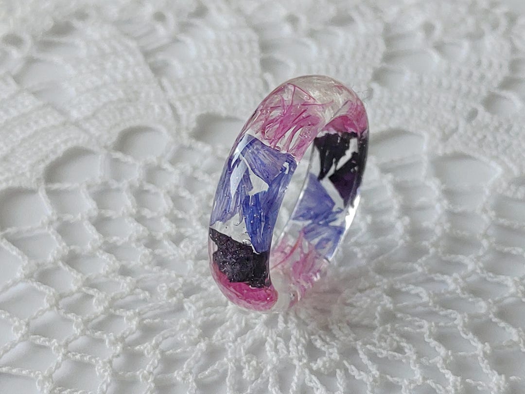 Genderfluid Ring - Pride Ring - Genderfluid Jewelry - LGBTQ Ring - Resin Ring - Real Flower Ring ...