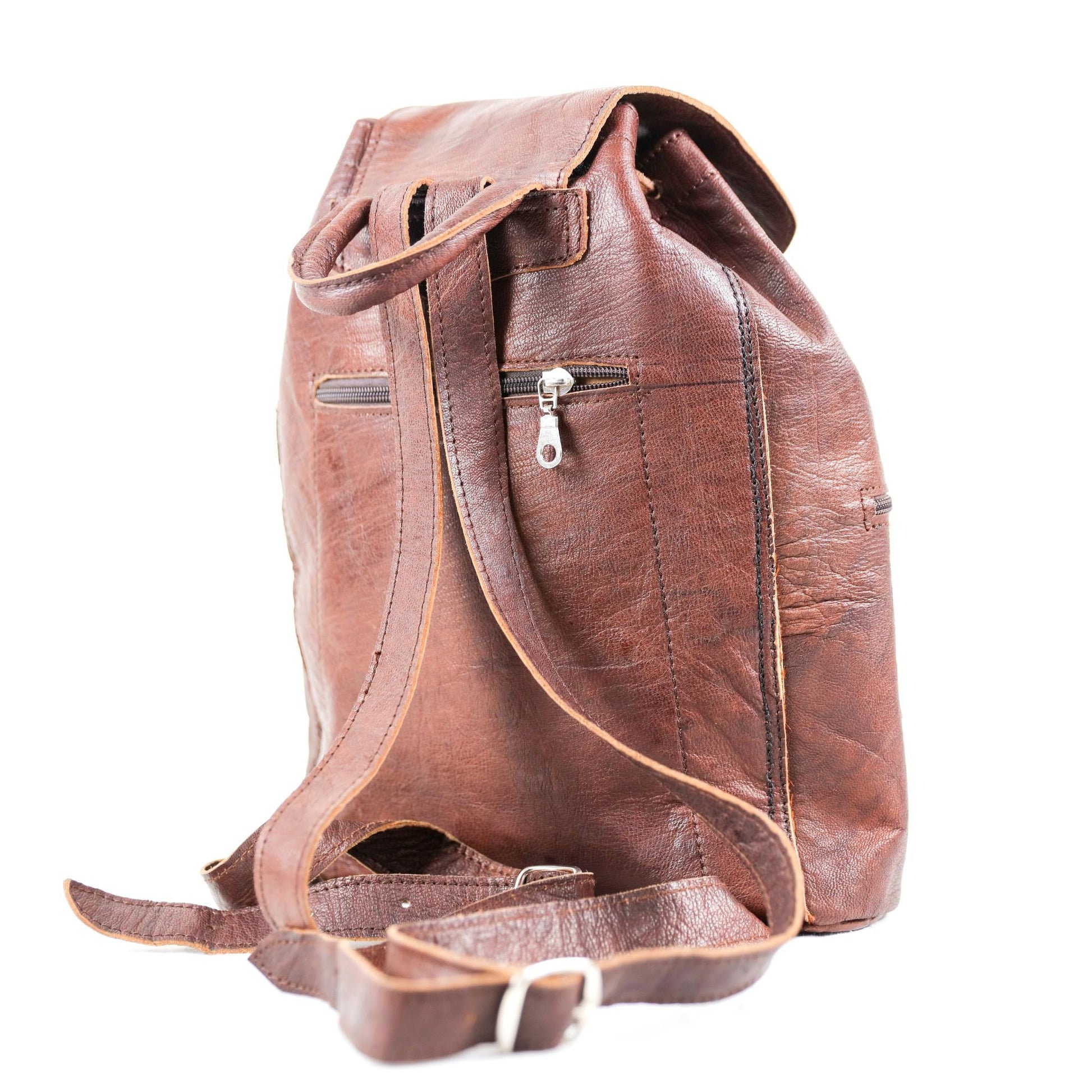 Bohemian Chic Leather Backpack Vintage-inspired Sunflower Carving With ...