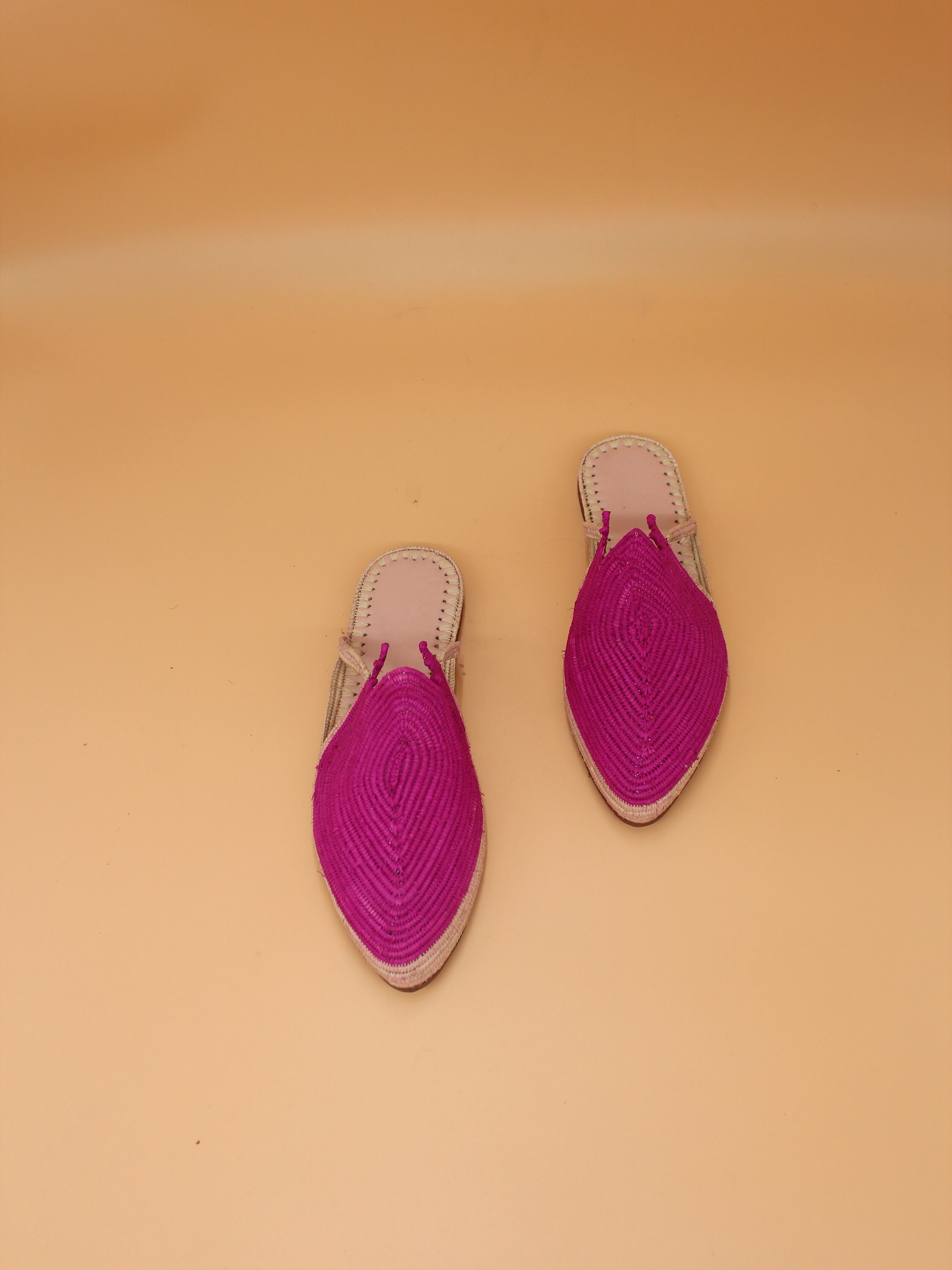 Pink Raffia Slippers Handmade Natural Fiber Raphia Shoes Eco-friendly ...