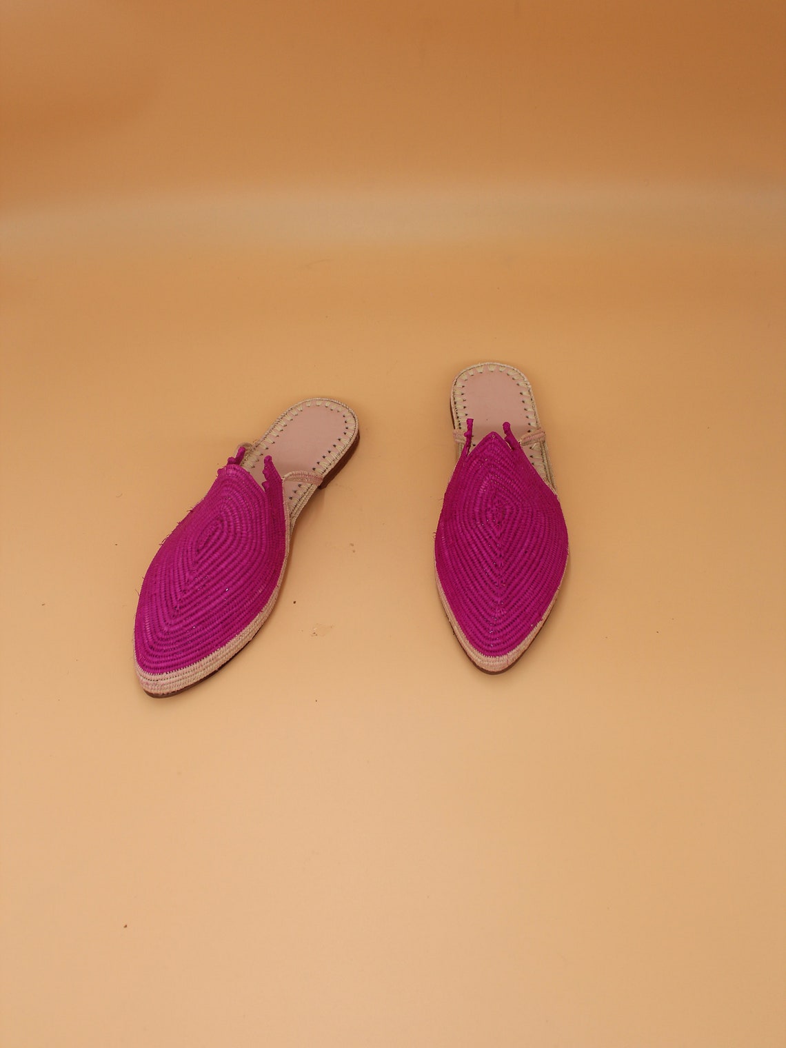 Pink Raffia Slippers Handmade Natural Fiber Raphia Shoes Eco-friendly ...