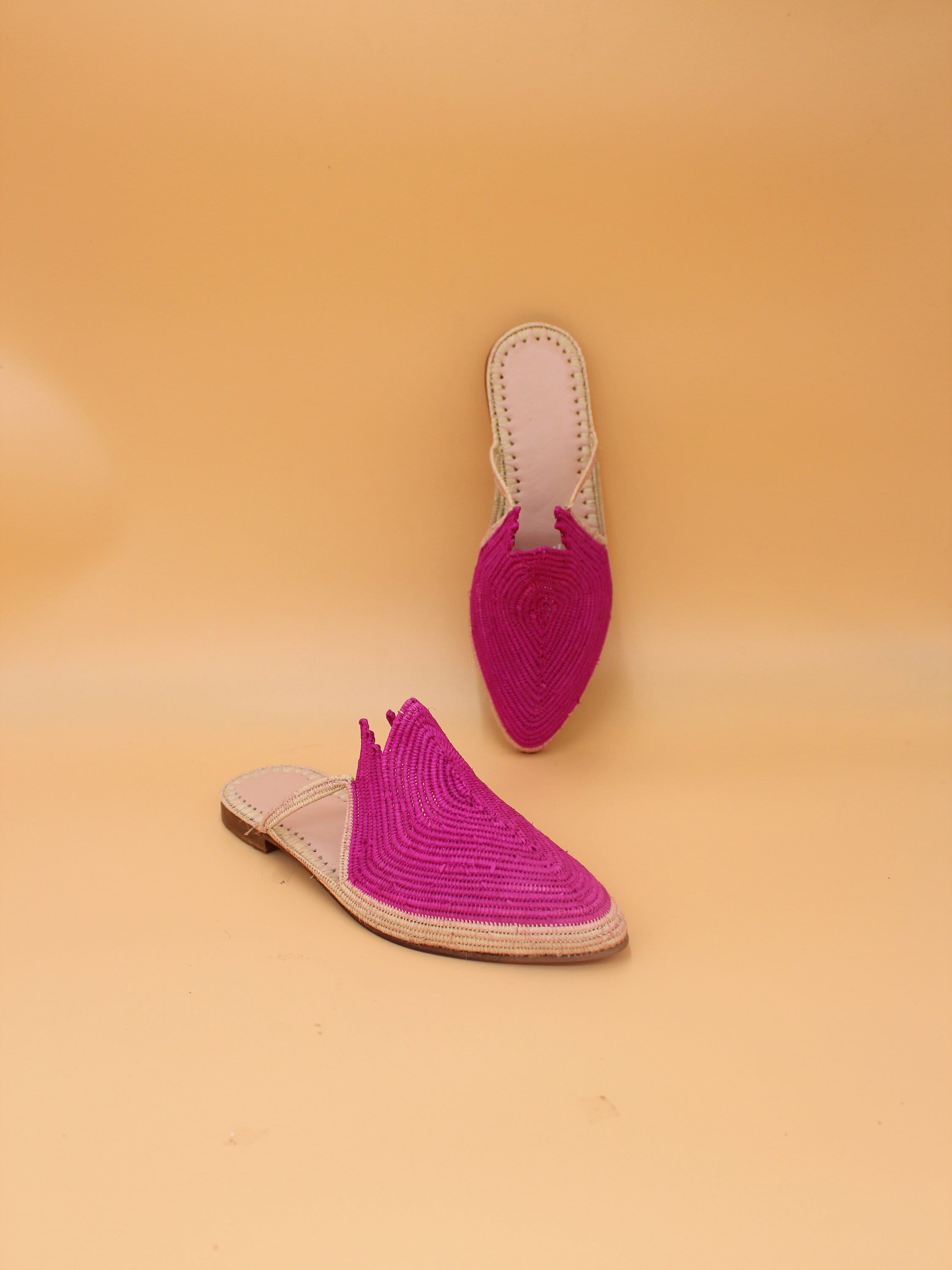 Pink Raffia Slippers - Handmade Natural Fiber Raphia Shoes- Eco ...
