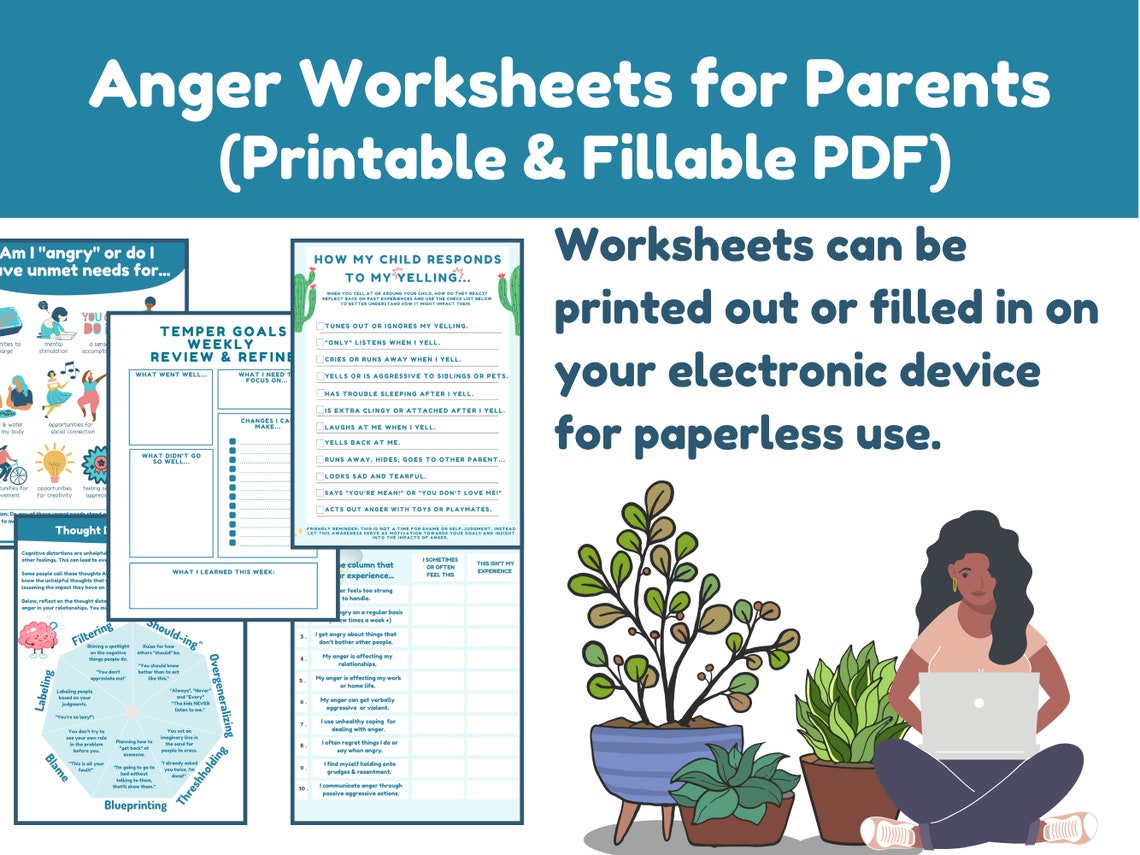 Anger Management Worksheet and Coping Skills Card Bundle for Parents or ...