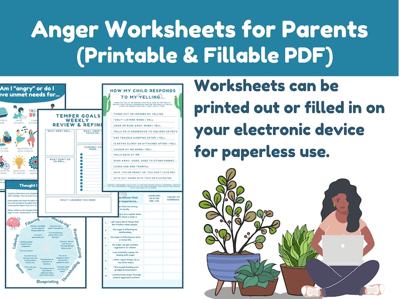 Anger Management Worksheet and Coping Skills Card Bundle for - Etsy