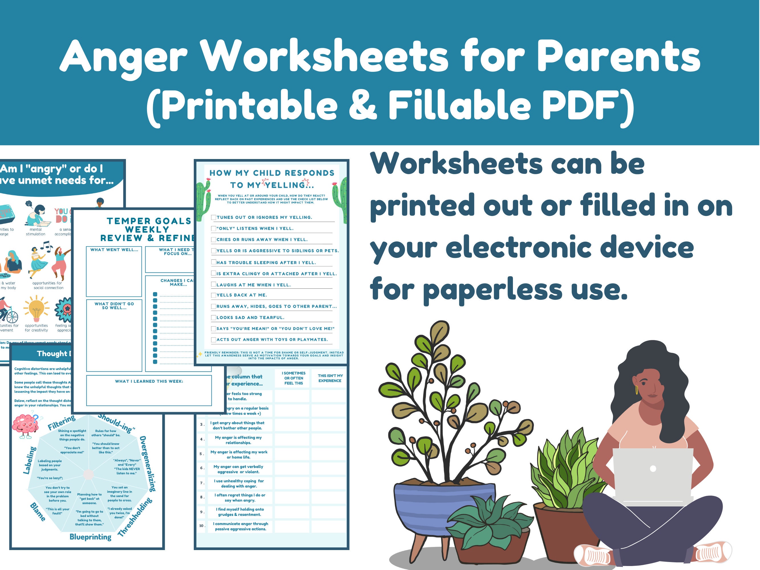 Anger Management Worksheet and Coping Skills Card Bundle for Parents or ...