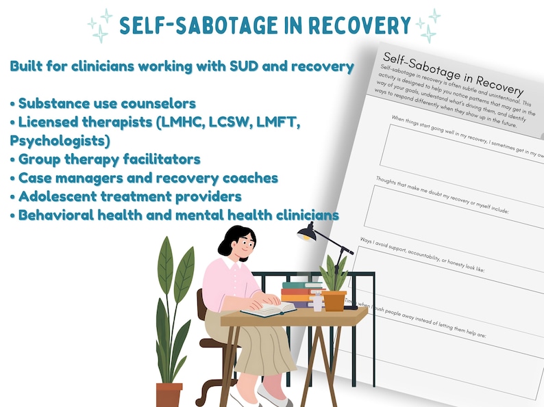 Self-sabotage Addiction Recovery Group Therapy Worksheet Activity and ...