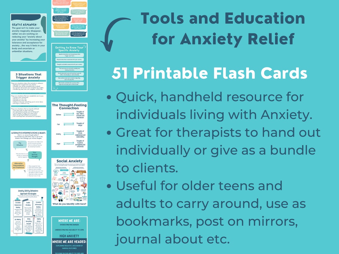 Anxiety Coping Skills Flashcards Therapy Resource Anxiety - Etsy