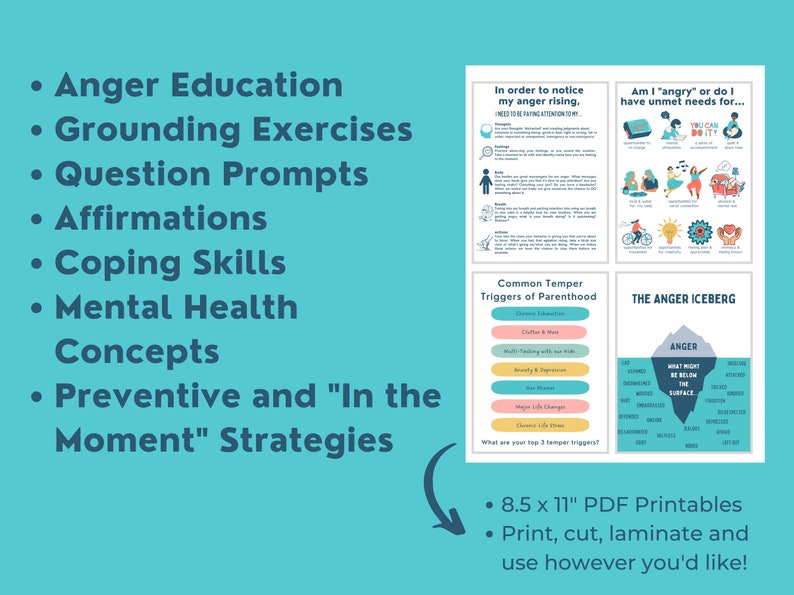 Anger Management Coping Skills Cards for Moms Parents and - Etsy