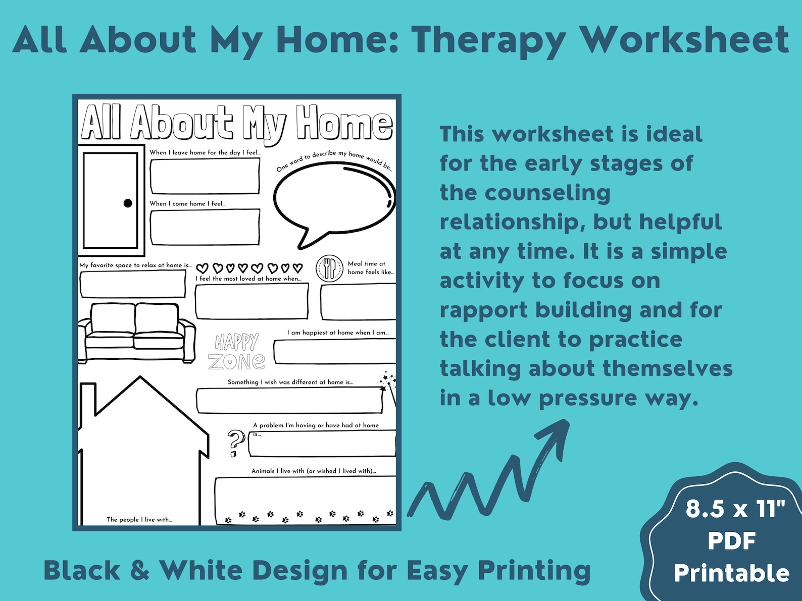 All About My Home, Printable Therapy Worksheet, Child and Teen ...
