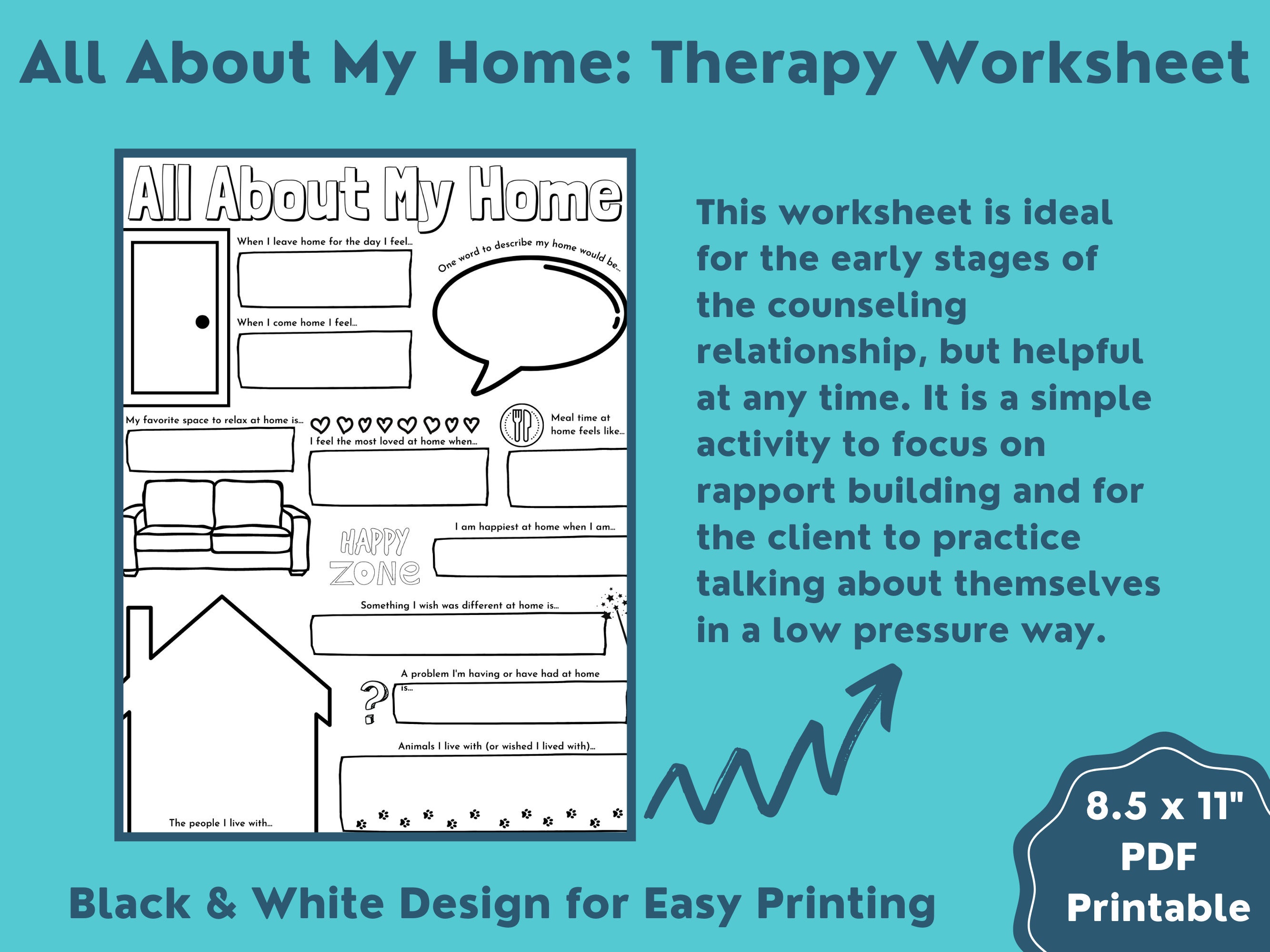 All About My Home, Printable Therapy Worksheet, Child and Teen ...