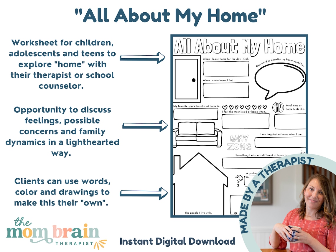 All About My Home, Printable Therapy Worksheet, Child and Teen ...