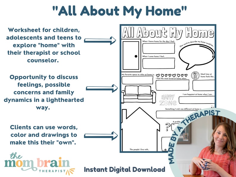 All About My Home, Printable Therapy Worksheet, Child and Teen ...