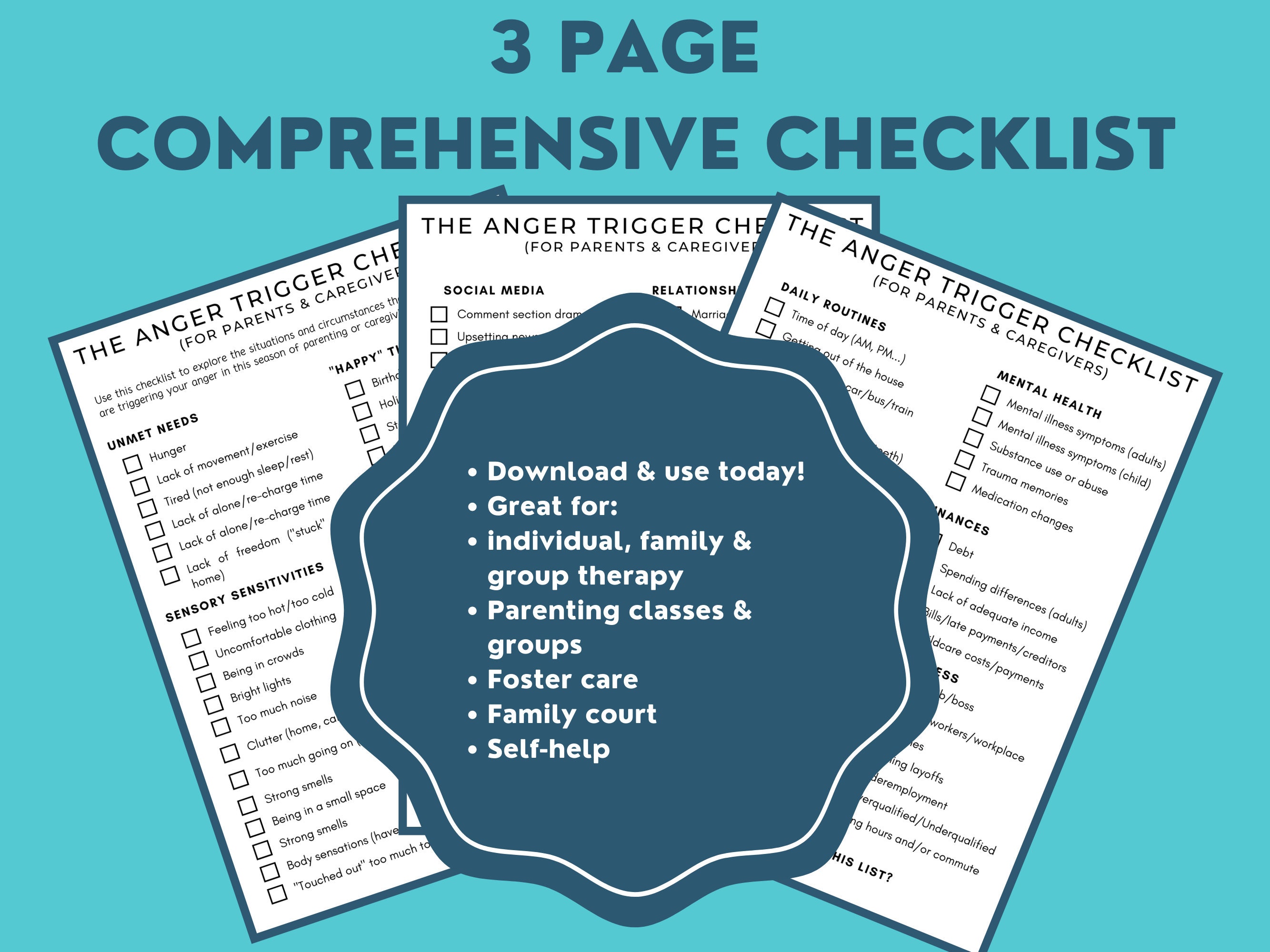 Anger Trigger Checklist for Parents and Caregivers- Anger Management ...
