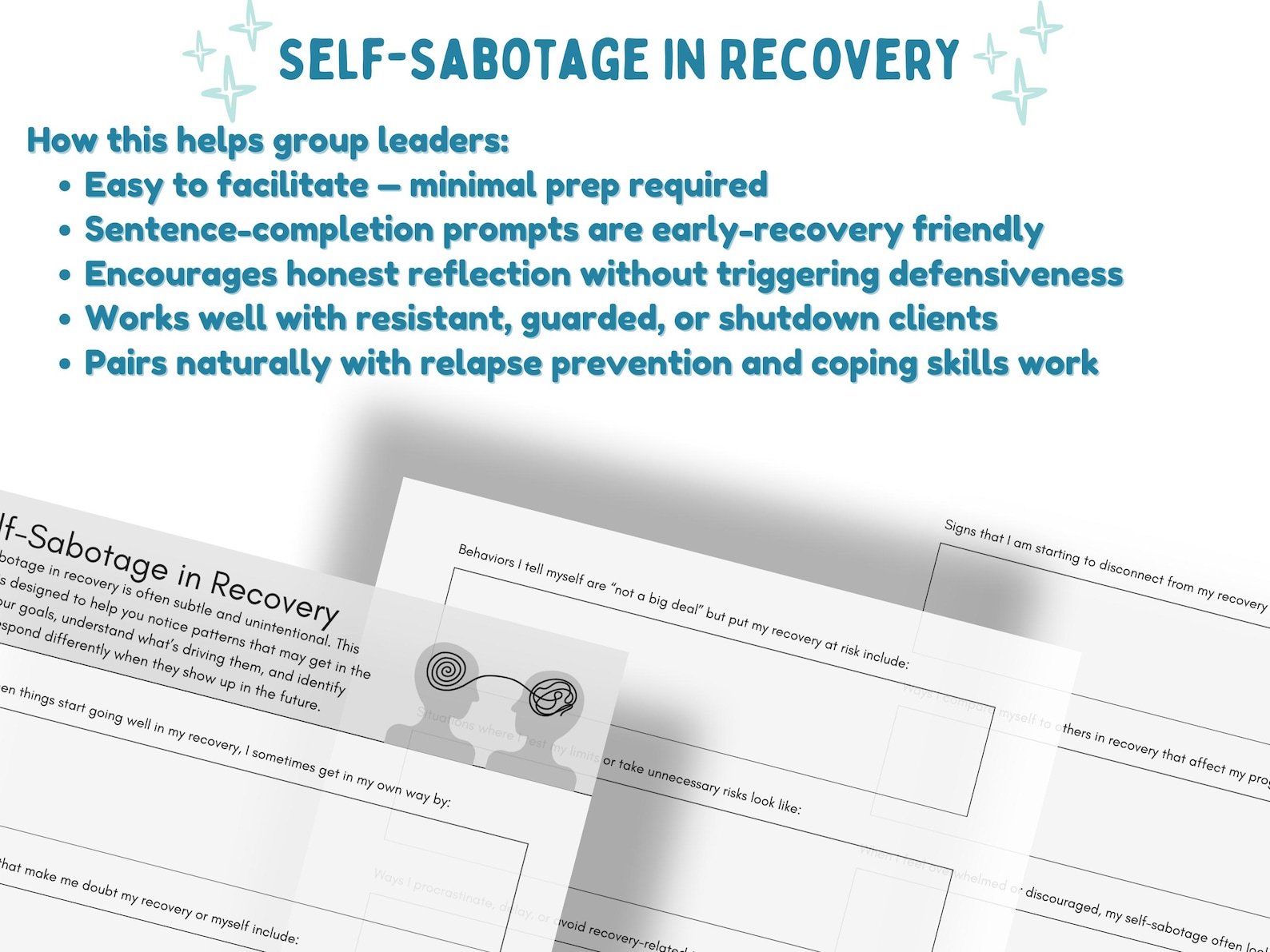 Self-sabotage Addiction Recovery Group Therapy Worksheet Activity and ...