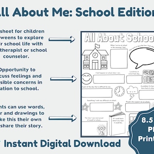 All About Me School Worksheet: Child Therapy Activity (printable PDF ...