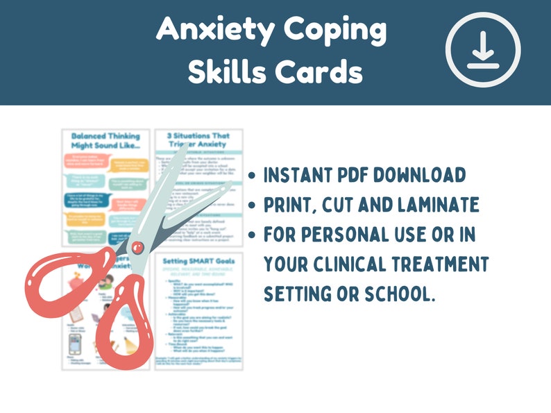 Anxiety Coping Skills Flashcards, Therapy Resource, Anxiety Relief, CBT ...