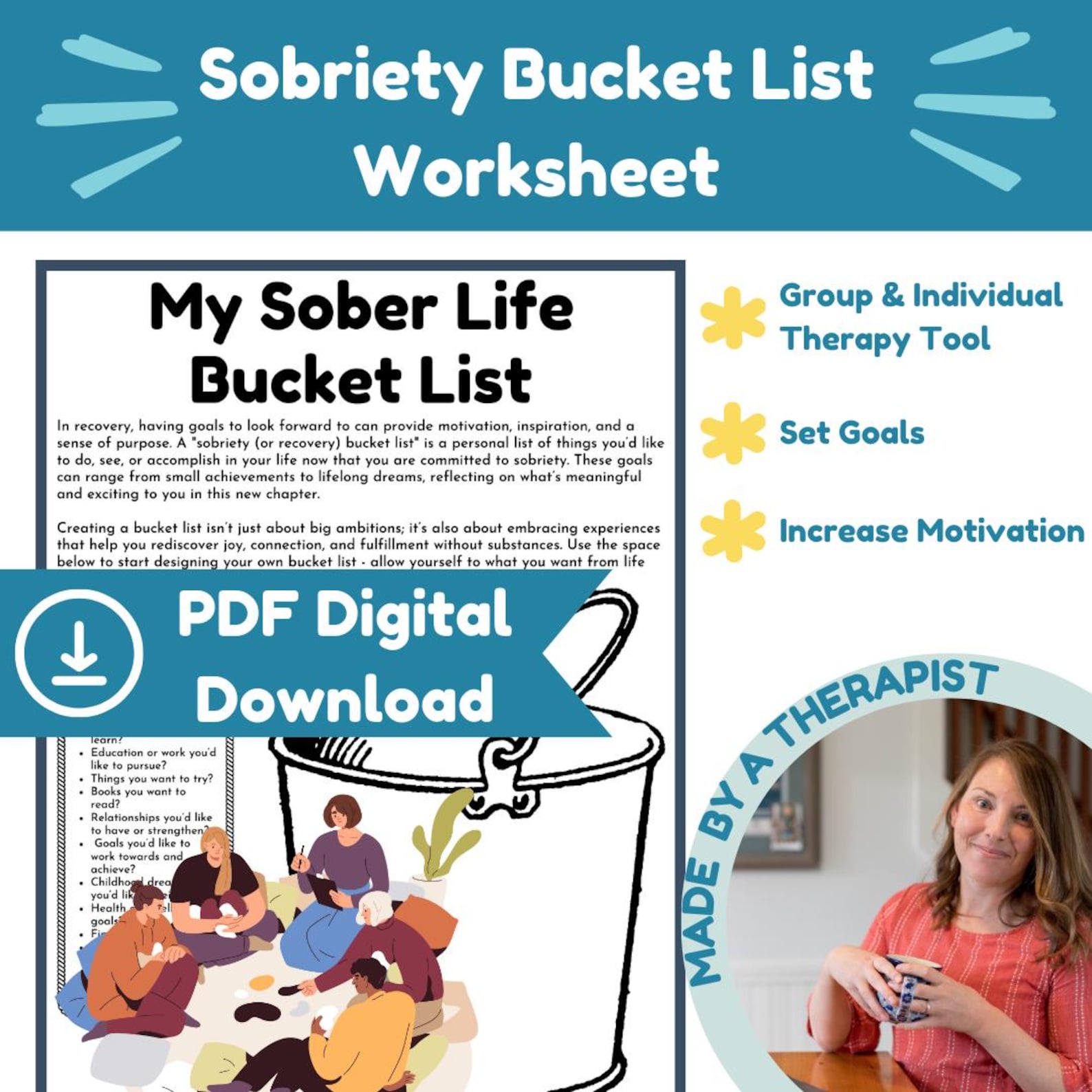 Sobriety Bucket List Worksheet: Addiction Recovery Therapy Tool (PDF ...