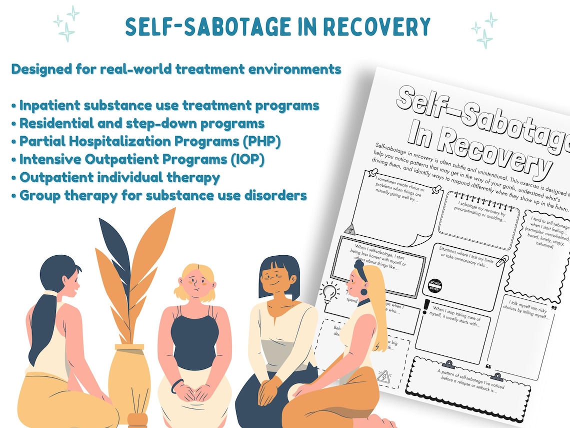 Self-sabotage Addiction Recovery Group Therapy Worksheet Activity and ...