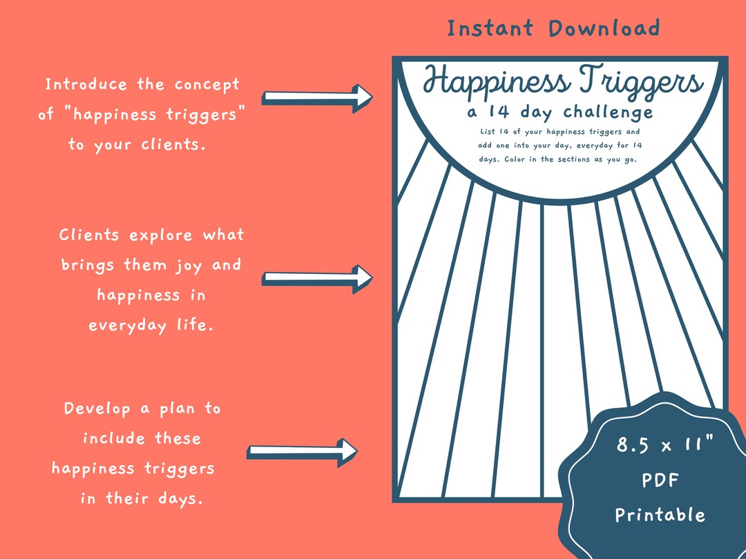 Happiness Triggers Therapy Worksheet Mental Health Moms Self Care ...