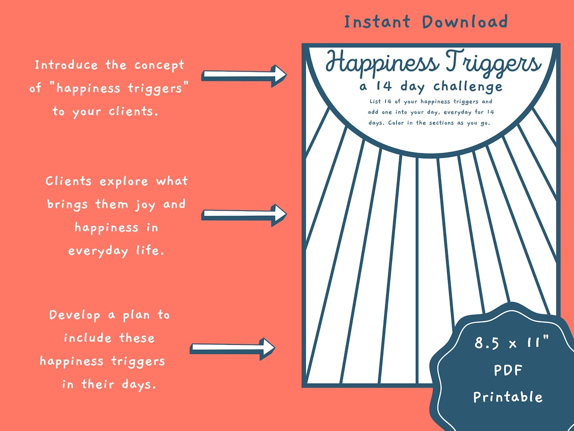 Happiness Triggers Therapy Worksheet Mental Health Moms Self Care ...