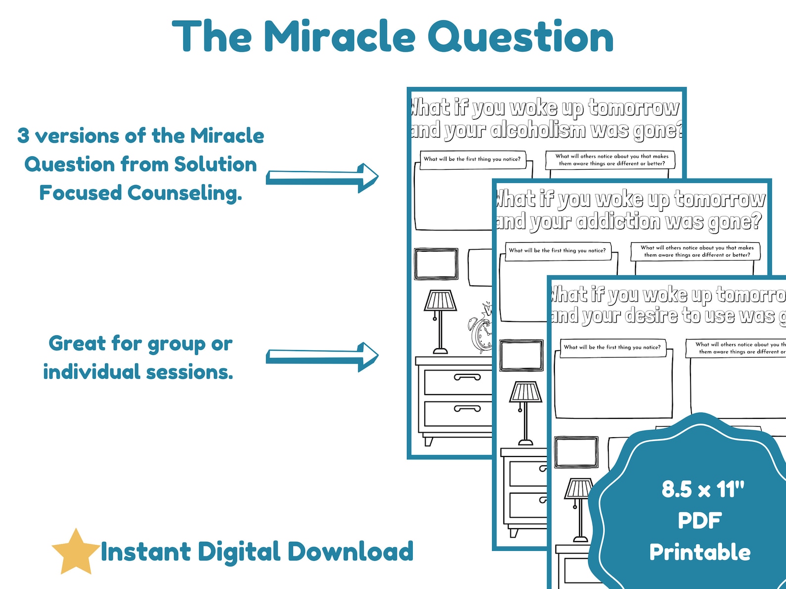 Addiction Counseling Worksheet Bundle, Solution-focused, Miracle ...