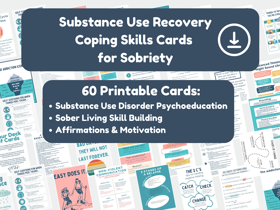 Substance Use Addiction Recovery Coping Skills Cards, Relapse ...