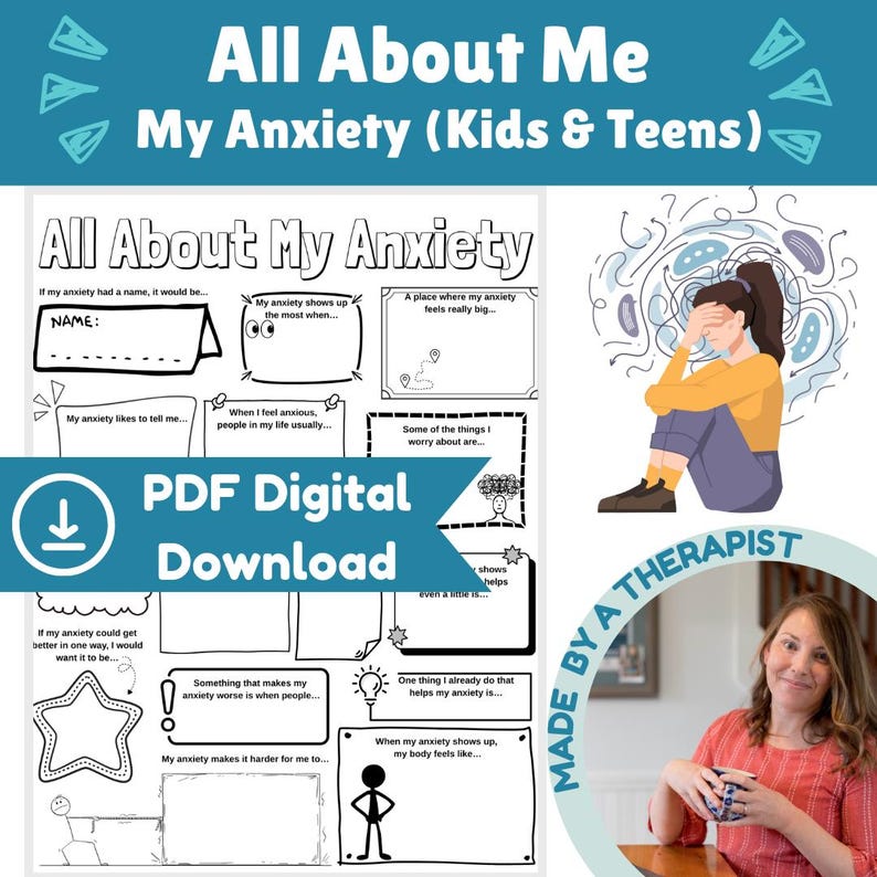 All About Me: My Anxiety Worksheet Therapy Activity for Kids, Tweens ...