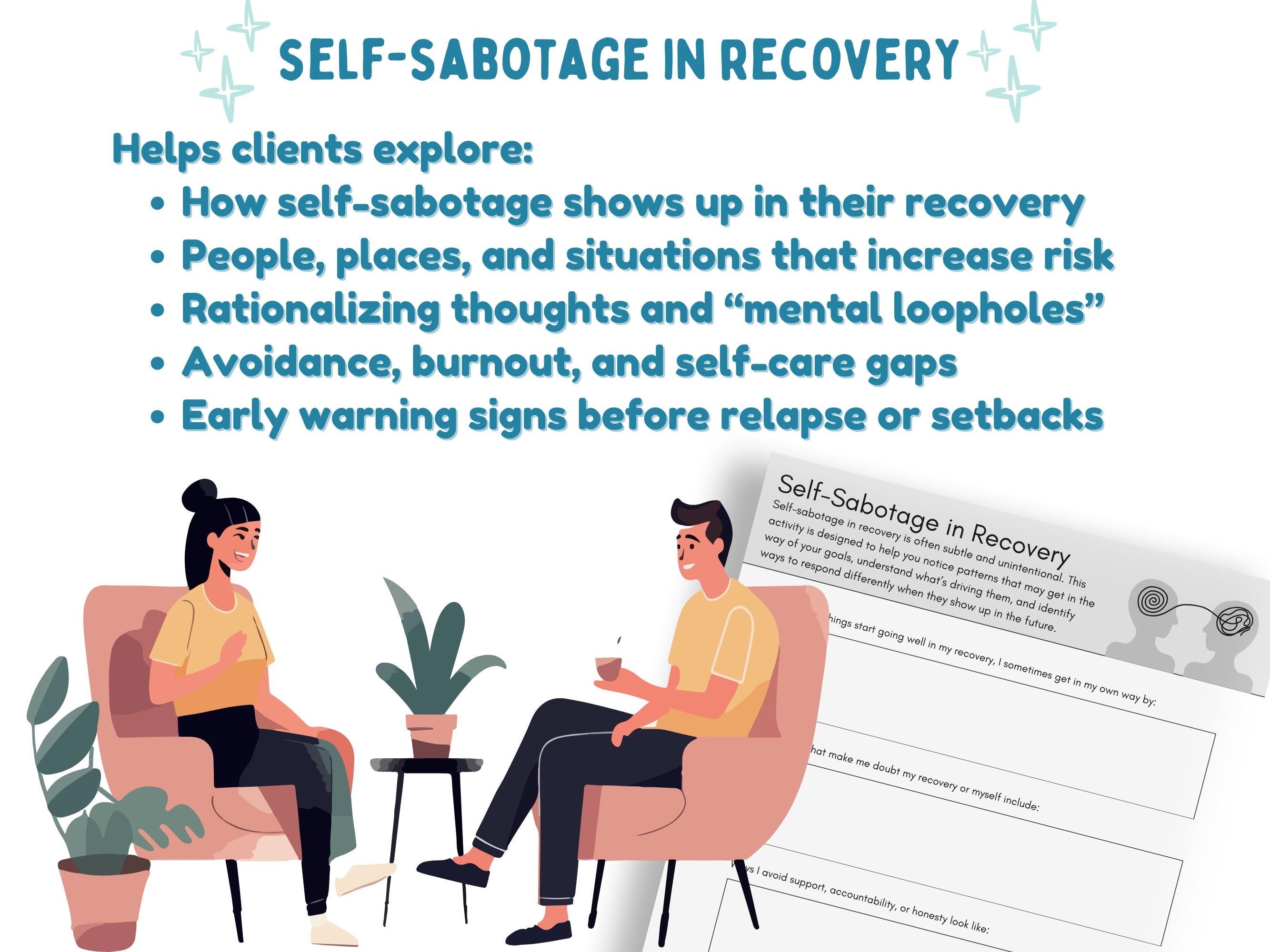 Self-sabotage Addiction Recovery Group Therapy Worksheet Activity and ...