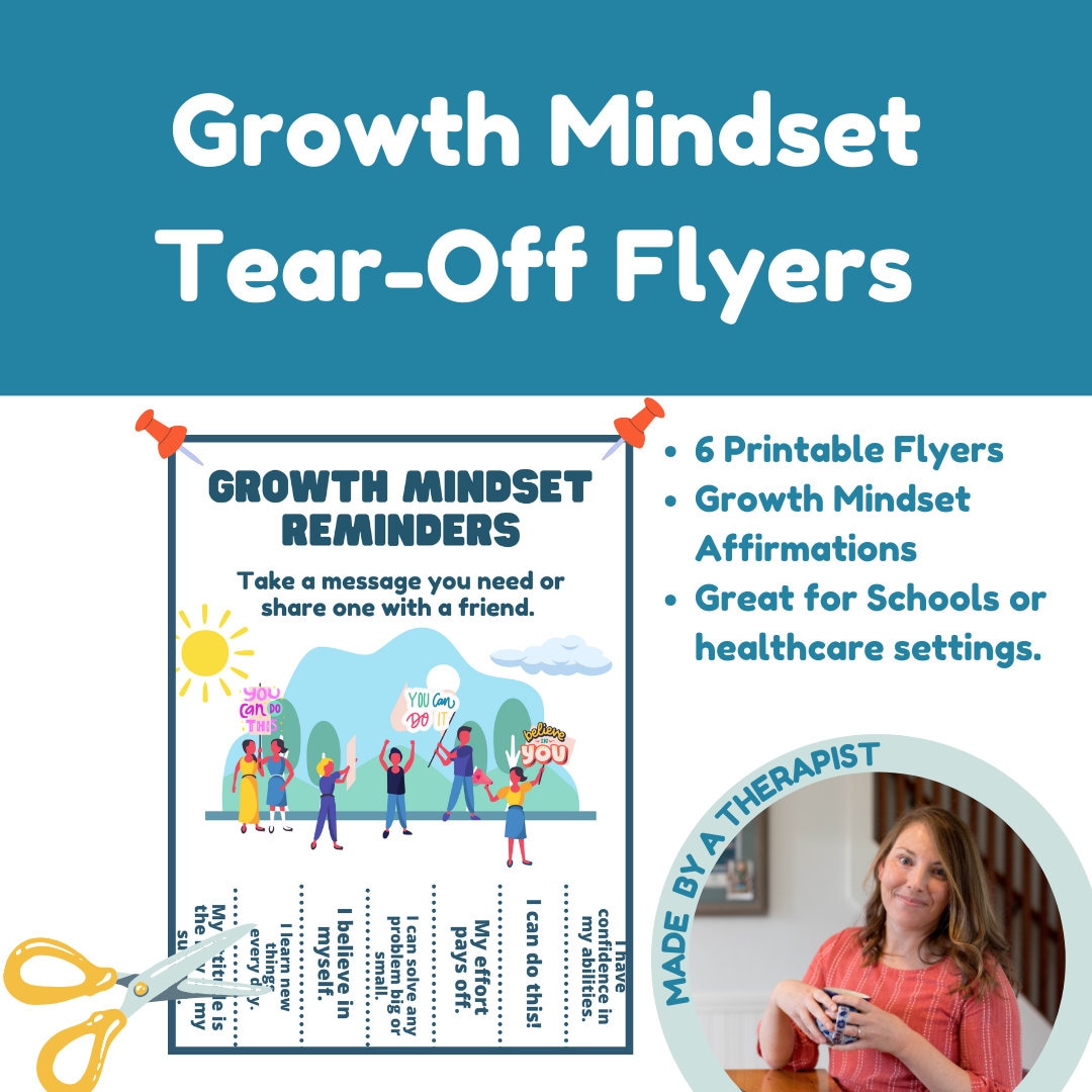 Growth Mindset Tear off Flyer Signs for Classroom and School Guidance ...