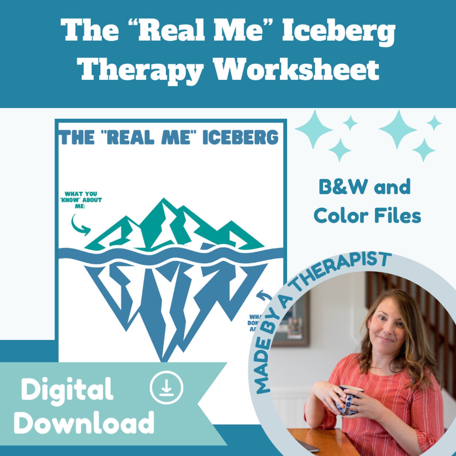 The Real Me Iceberg Therapy Worksheet Substance Use Mental Health and ...