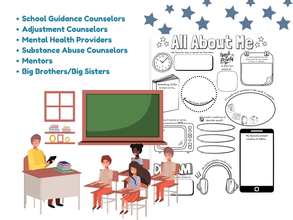 All About Me Tween and Teen Guidance Adjustment Counselor Worksheet Social Emotional Middle ...