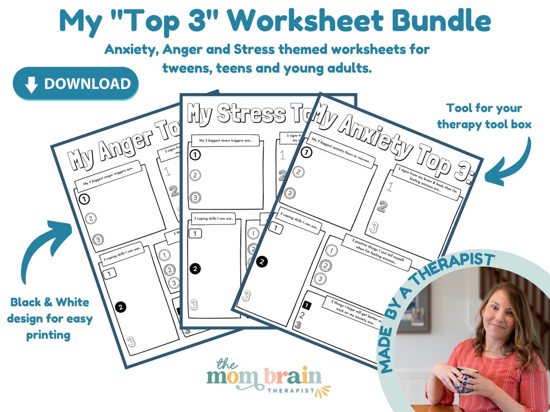 Coping Skills Worksheet Bundle: Anxiety, Anger, Stress Relief (digital ...