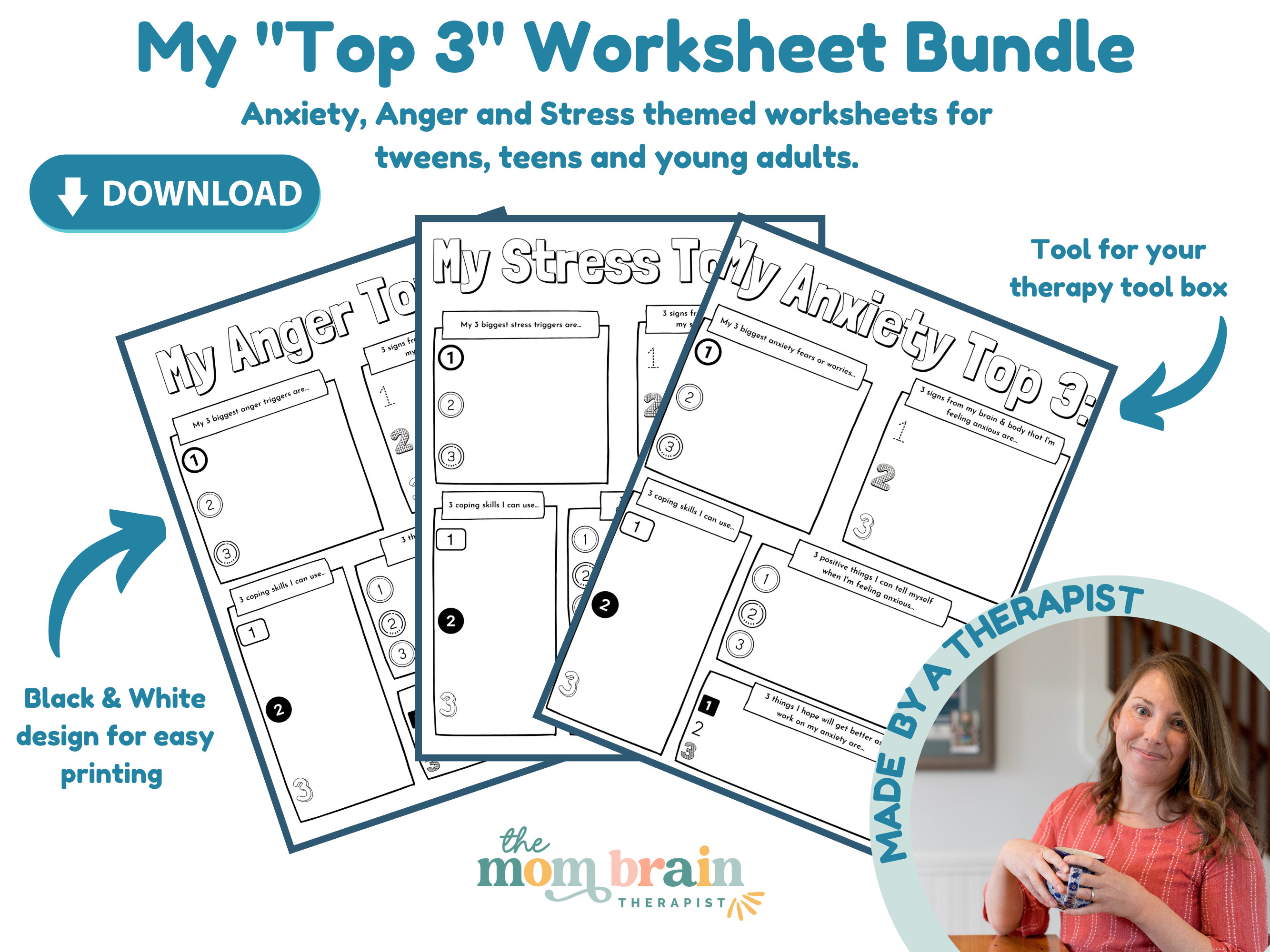 Coping Skills Worksheet Bundle: Anxiety, Anger, Stress Relief (digital ...