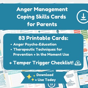 Anger Management Worksheet and Coping Skills Card Bundle for Parents or ...