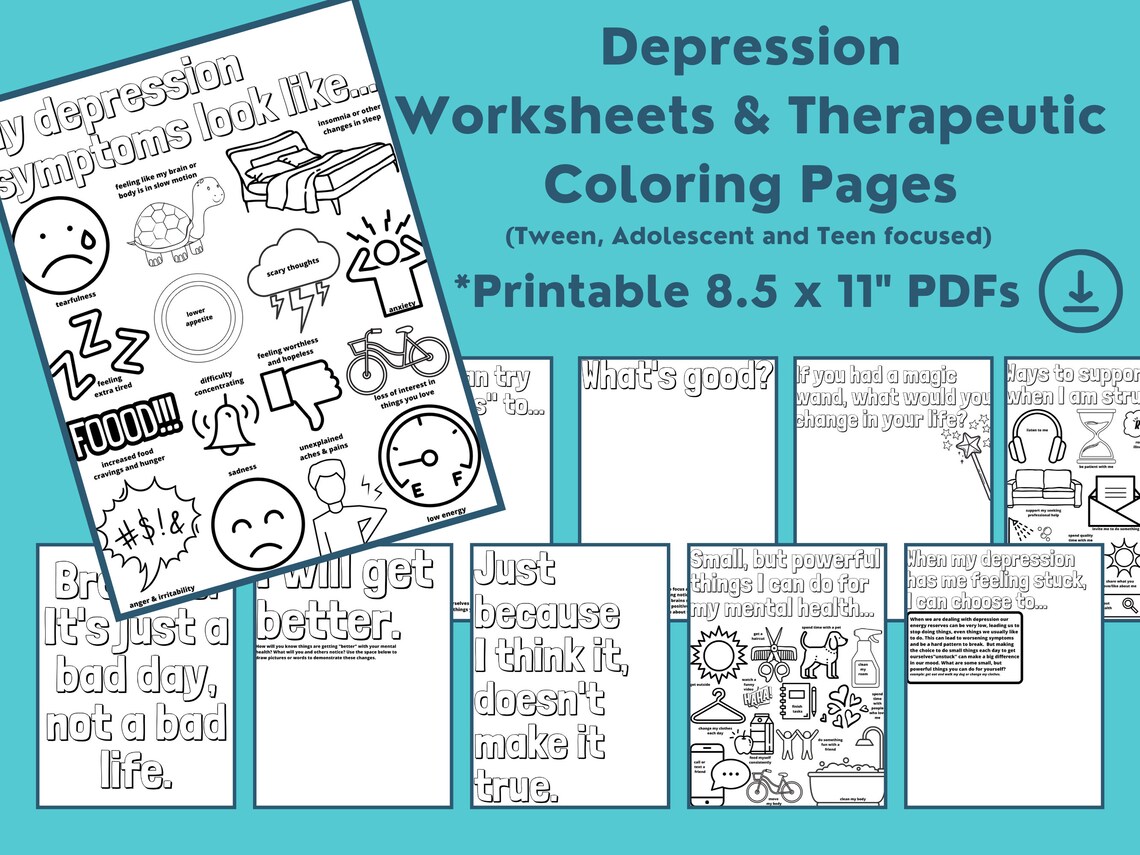 Depression Therapy Worksheets Tween Adolescent Teen Mental - Etsy