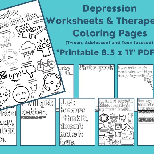 Depression Therapy Worksheets Tween Adolescent Teen Mental - Etsy