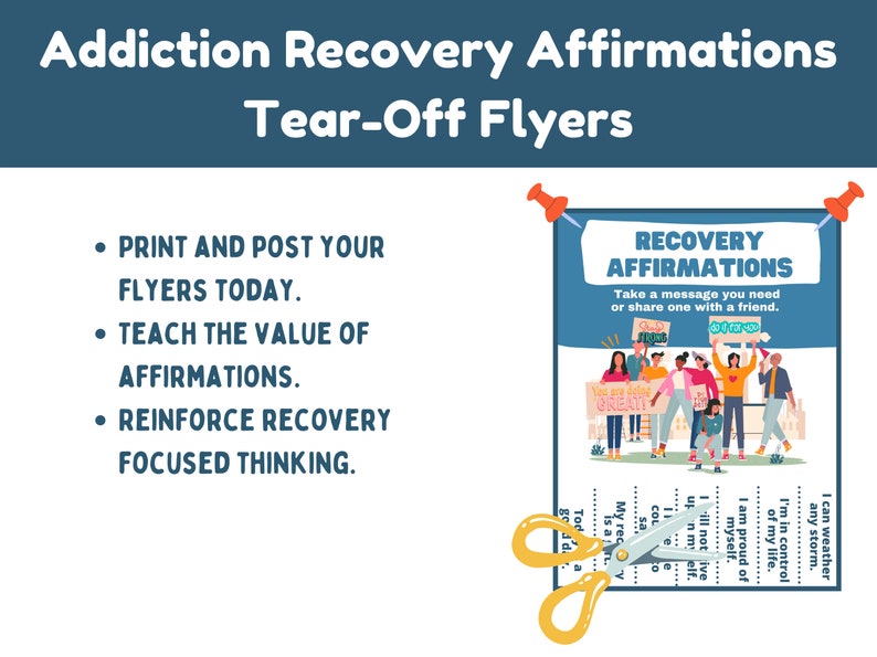 Addiction Recovery Affirmations Tear-off Flyer: Therapist Office Decor ...