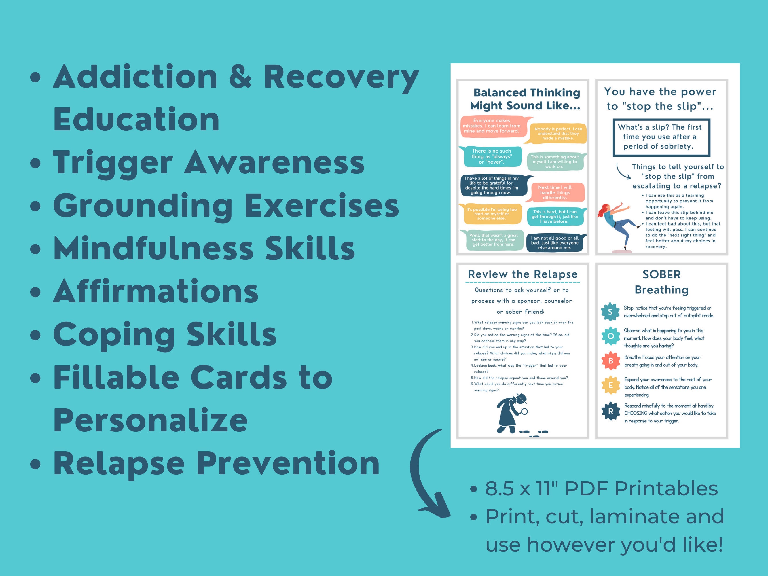Addiction Recovery Coping Skills Cards: Sobriety, Relapse Prevention ...
