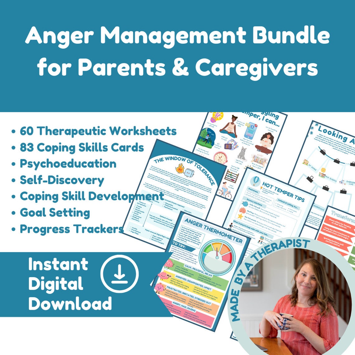 Anger Management Worksheet and Coping Skills Card Bundle for Parents or ...