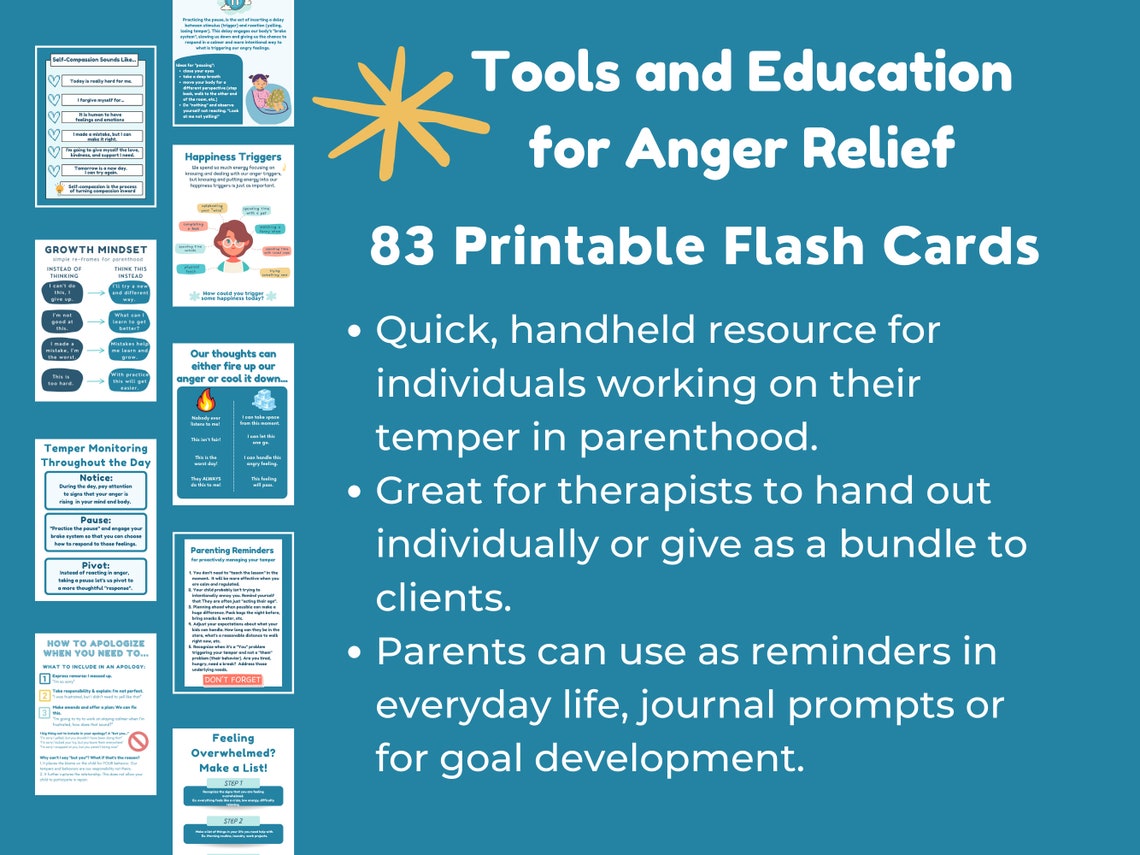 Anger Management Worksheet and Coping Skills Card Bundle for Parents or ...
