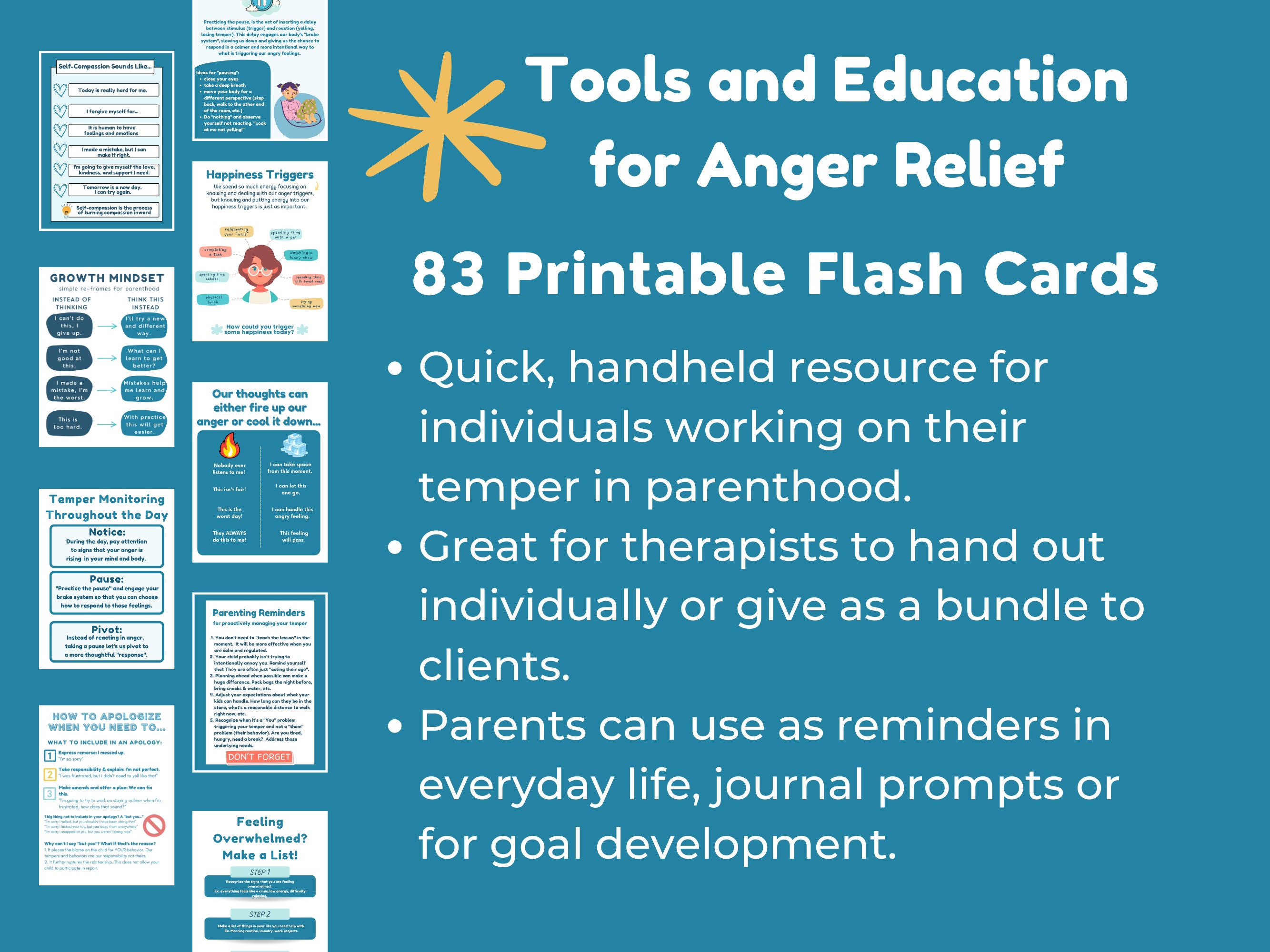 Anger Management Worksheet and Coping Skills Card Bundle for Parents or ...