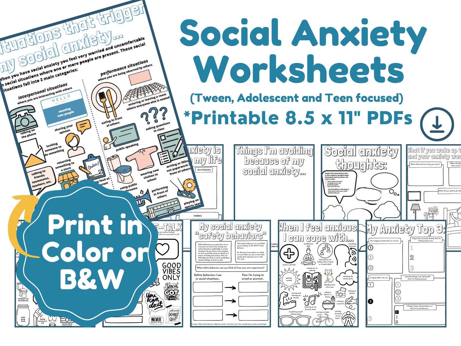 Social Anxiety Therapy Coloring Worksheets Adolescent Teen - Etsy Australia