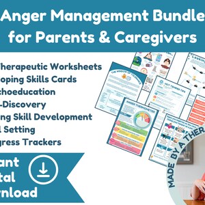 Anger Management Worksheet and Coping Skills Card Bundle for Parents or ...