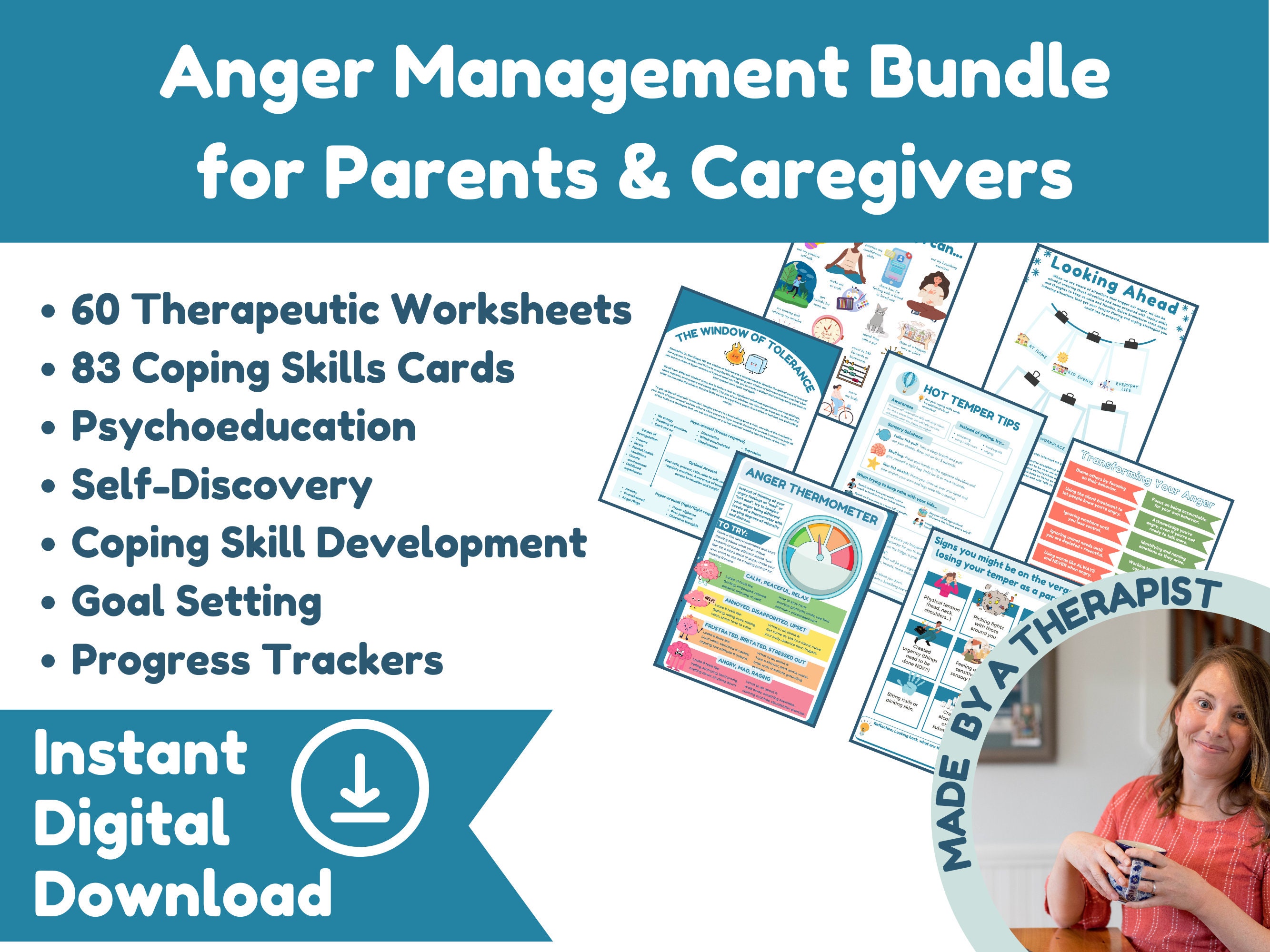 Anger Management Worksheet and Coping Skills Card Bundle for Parents or ...