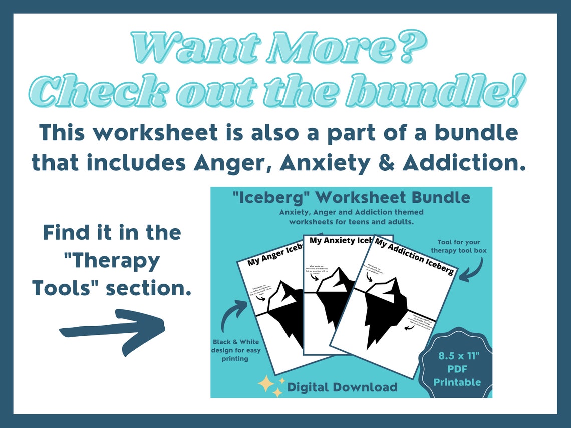 Anxiety Iceberg Worksheet: Mental Health Counseling Tool (printable PDF ...