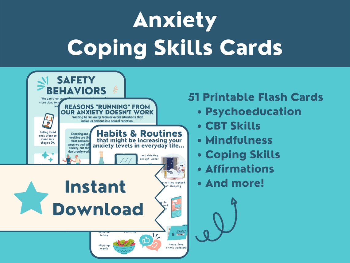 Anxiety Coping Skills Flashcards Therapy Resource Anxiety - Etsy