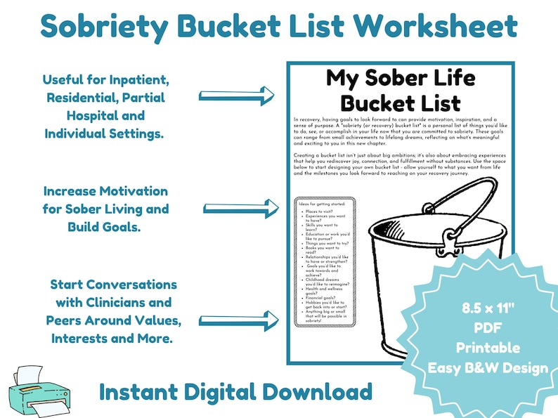 Sobriety Bucket List Worksheet: Addiction Recovery Therapy Tool (PDF ...