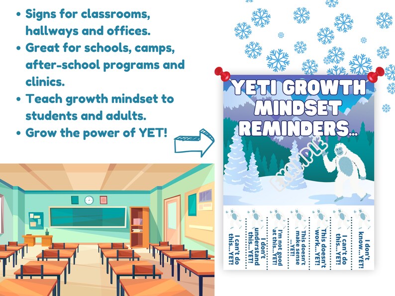 Growth Mindset Printable Design Power of yet School Guidance Tear off ...