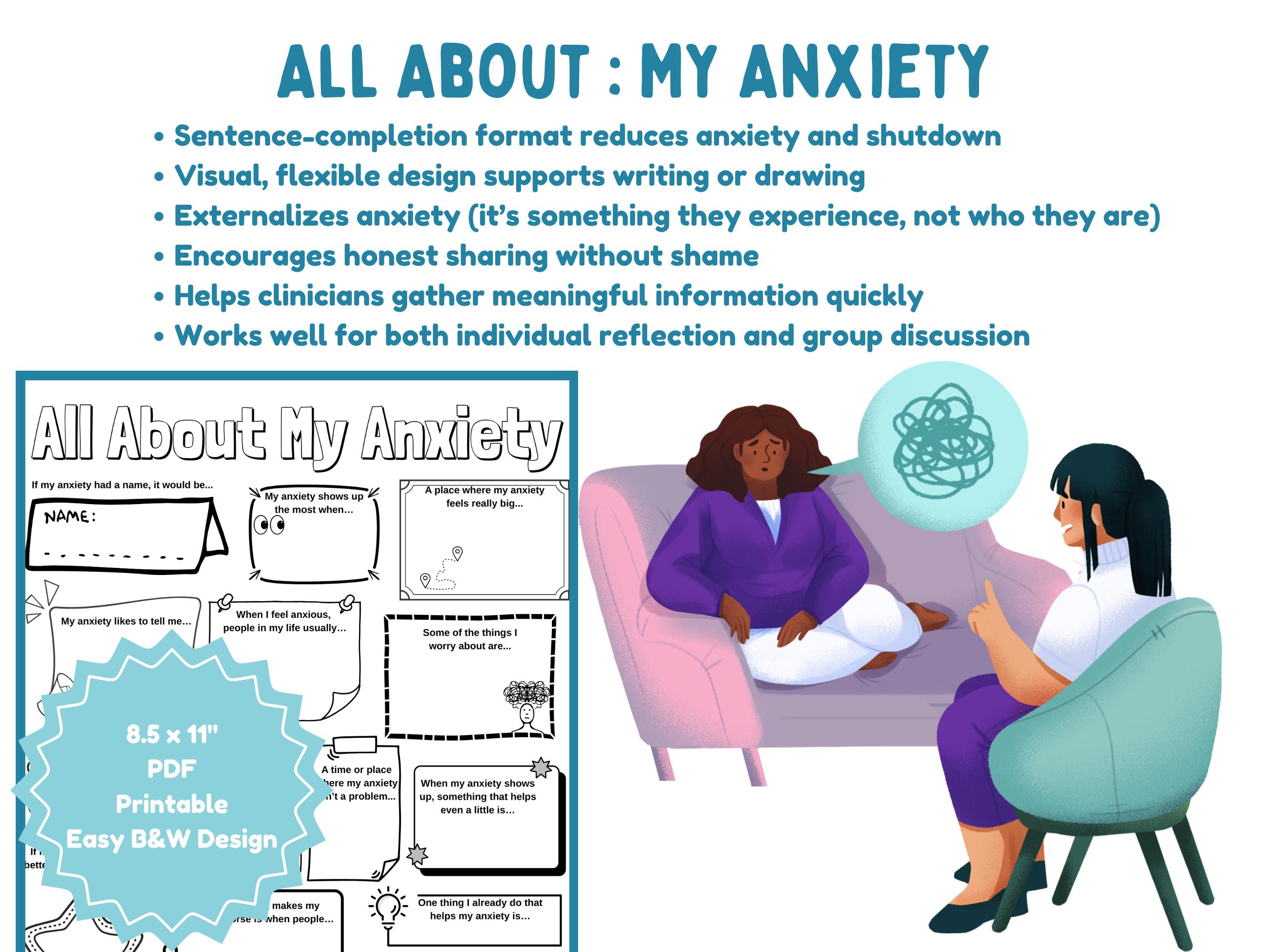 All About Me: My Anxiety Worksheet Therapy Activity for Kids, Tweens ...
